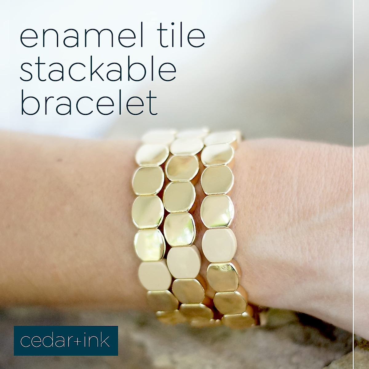 Cedar and Ink Stackable Bracelets, Tile Bracelets for Women, Stackable Enamel Bracelets, Enamel Bangle Bracelet, Gifts for Women - Gold Honeycomb