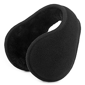 Metog Winter Earmuffs Foldable Polar Fleece Ear Warmer Unisex Behind-the-Head Earmuff Black