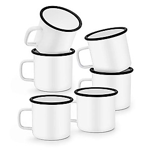 TeamFar Coffee Mug Set of 6, 12 oz Enamel Mug White Tea Camp Drinking Cups Mugs Vintage for Camping Picnic Home Use, Non Toxic & Portable, Classic Design & Easy Clean