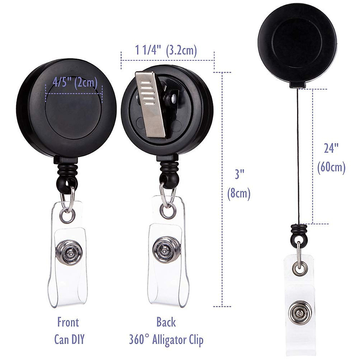 QREEL - 2 Pack - Retractable ID Name Badge Holder Reels with Swivel Alligator Clip (Black)