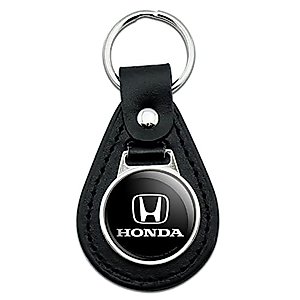 Black Leather Honda Logo Keychain