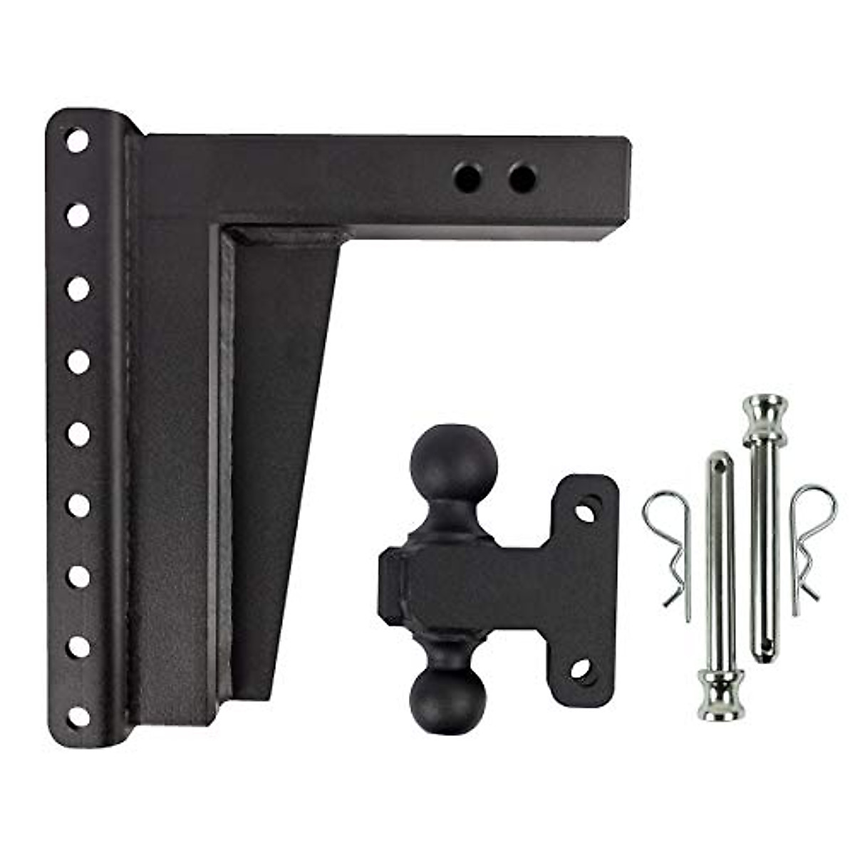 BulletProof Hitches 2.5" Adjustable Extreme Duty (36,000lb Rating) 12" Drop/Rise Trailer Hitch with 2" and 2 5/16" Dual Ball (Black Textured Powder Coat, Solid Steel)