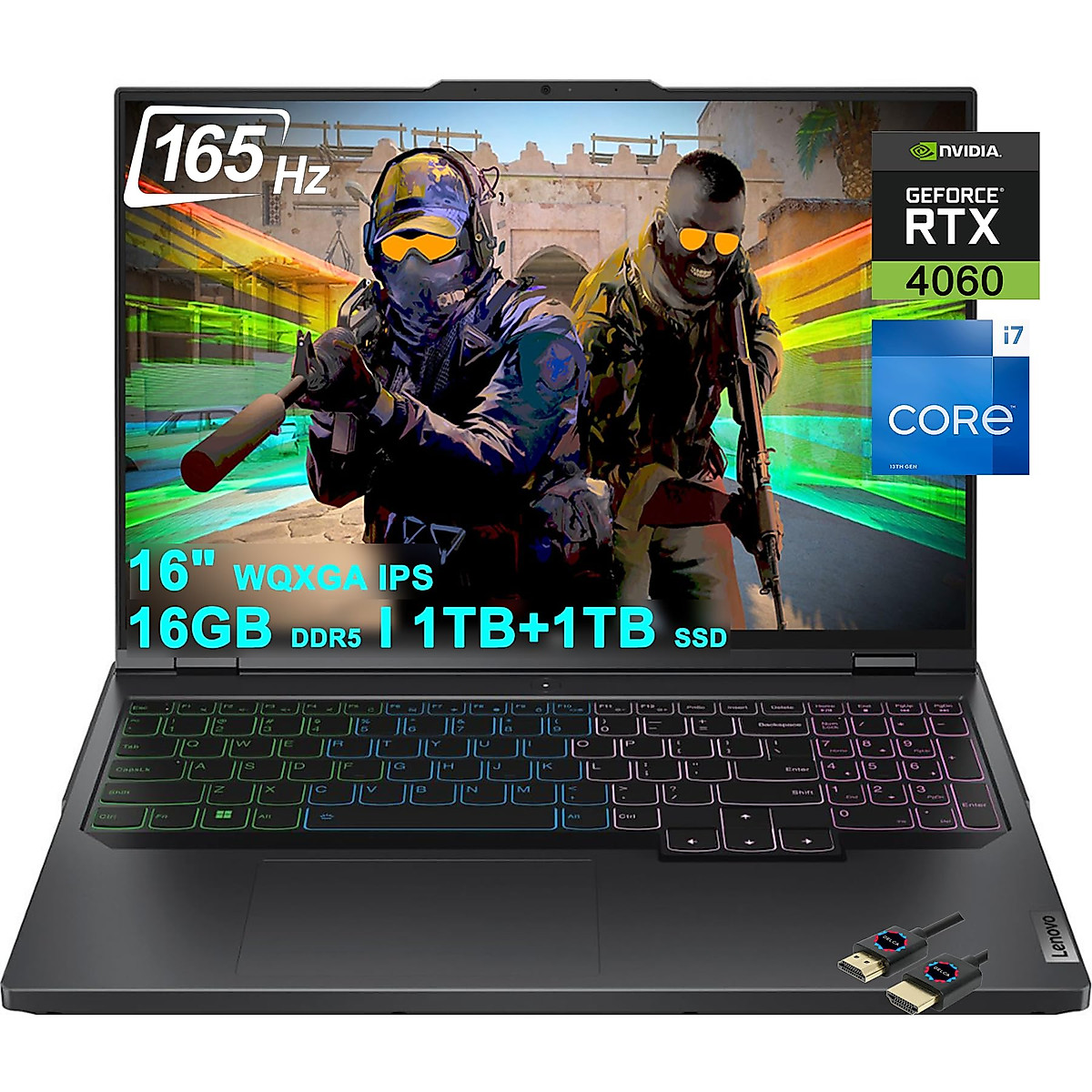 Lenovo Legion Pro 5i Gaming Laptop | 16" WQXGA 165Hz 100% sRGB | 13th Gen Intel 16-Core i7-13700HX | 16GB DDR5 1TB+1TB SSD | GeForce RTX4060 8GB | RGB Backlit Fast Charging Win11 + HDMI Cable
