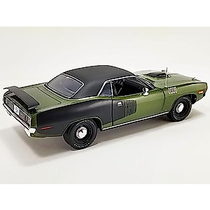 1971 Plymouth Hemi Barracuda Ivy Green with Black Graphics and Black Vinyl Top Limited Edition to 276 Pieces Worldwide 1/18 Diecast Model Car by Acme A1806132VT