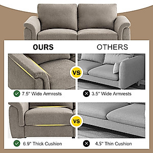 CDCASA Loveseat Sofa, Linen Fabric Mid Century Modern Love Seats Couches, Upholstered 2-Seater Sectional Sofa Small Couch w/Wood Legs for Living Room, Bedroom, Small Space, 1PCS, Light Brown
