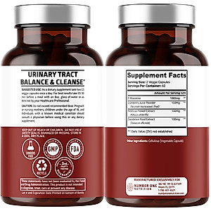 Number One Nutrition Premium D Mannose with Cranberry and Hibiscus [Max Strength, 1350mg] Naturally Supports Urinary Tract Health, Flush Impurities and Bladder Health, 120 Veg Caps