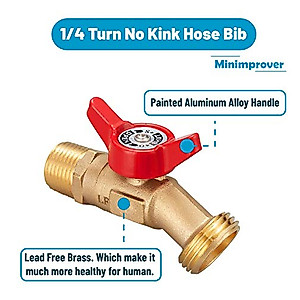 Minimprover Premiunm Brass Hose 90 Degree Elbow Stop Valve Hose Bibb Boiler Drain 1/2" Male NPT MIP Inlet ×3/4" Male GHT Threaded Garden Hose Connector Adapter Water Shut-Off Valve Faucet