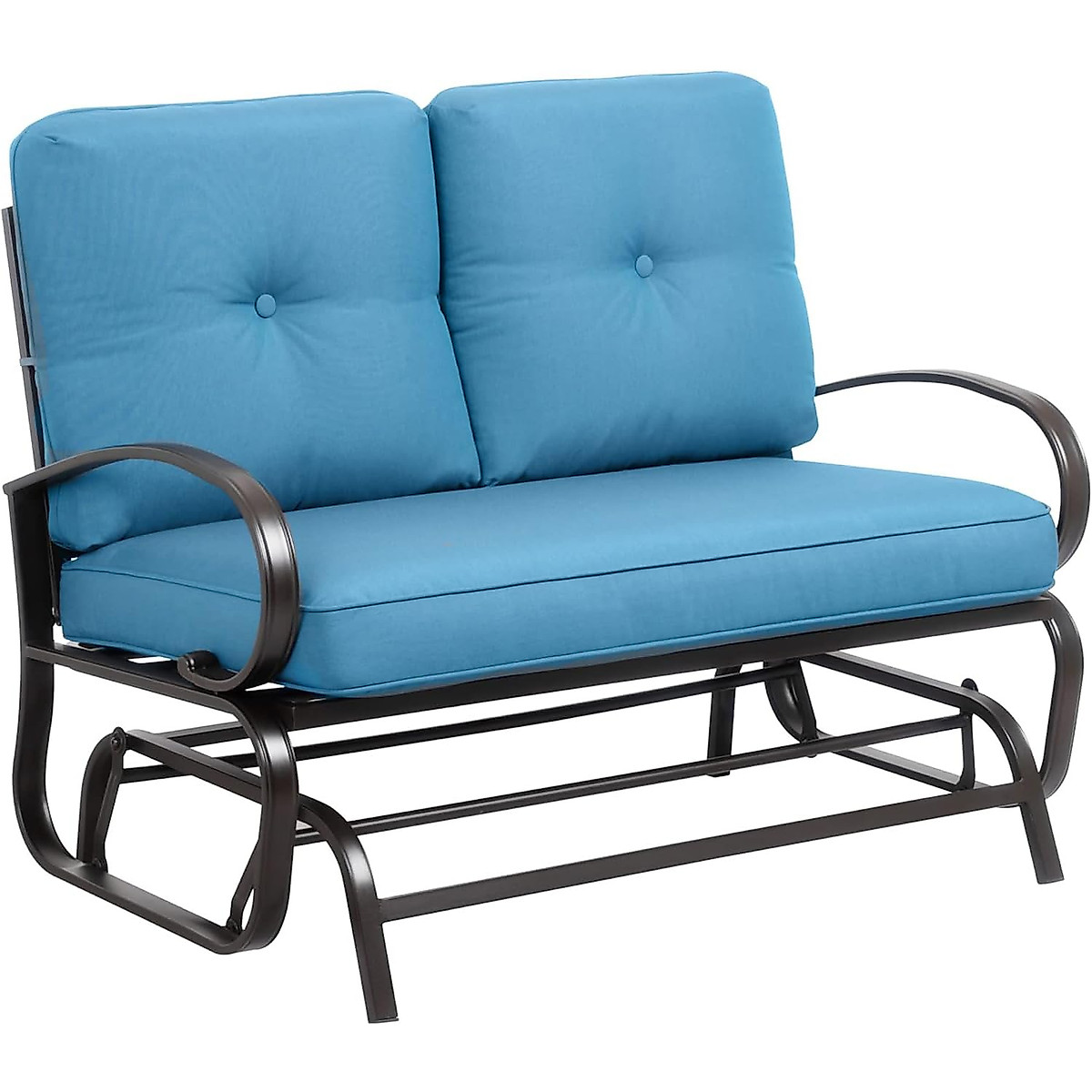 JY QAQA Patio Outdoor Metal Gliders Rocking Bench, Garden Porch Furniture Glider, Wrought Iron Chair Set with Cushion,Beach, Yard, Blue