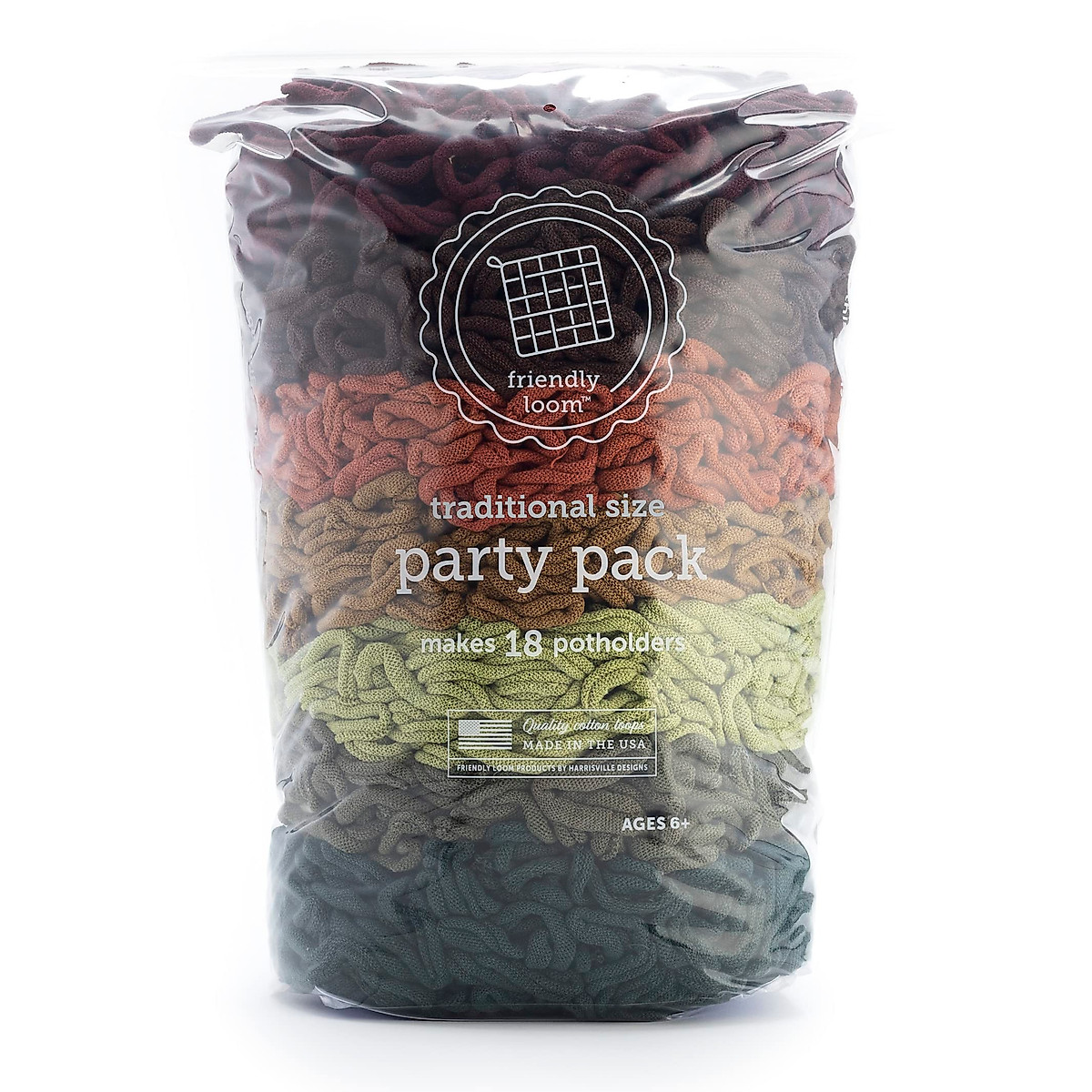 friendly loom Party Pack Earthtones 7" Traditional Size Cotton Loops makes 18 (6" x 6") Potholders by Harrisville Designs made in The USA