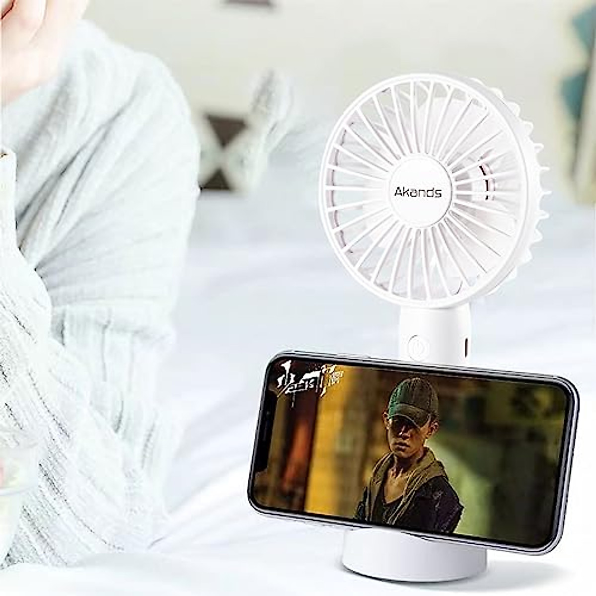 AKANDS Mini Portable Electric Fan, USB Rechargeable Handheld Fan Three-Speed Adjustment, Personal Fan with Phone Holder Base, Lightweight Fan for Stylish Girls, Women and Men Indoor Outdoor (Blue)