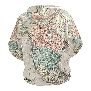WELLDAY World Map America Men's Pullover Sweatshirt Long Sleeve Hoodie Jacket with Pockets