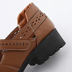 Leisure Women's Four Seasons Solid Color Non Slip Square Heels Round Toe Breathable Hook Loop Sandals Shoes Formal Tennis Shoes Women Brown