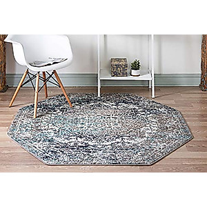 Rugs.com Arlington Collection Rug – 5 Ft Octagon Grey Medium-Pile Rug Perfect for Living Rooms, Kitchens, Entryways