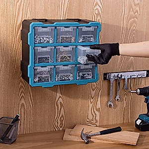 Navaris Modular Storage Organizer Drawers - Plastic Drawer Box Compartment Set for Screws Nails Small Tool Parts - Garage Shed Storage Bins - 9 Closed