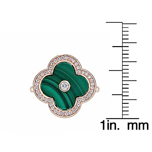 Lavari Jewelers Four Leaf Clover Flower Ring for Women - Graceful Green Malachite & Cubic Zirconia in 925 Sterling Silver - Hypoallergenic Yellow Gold Plated - Halo Anniversary Ring Size 8