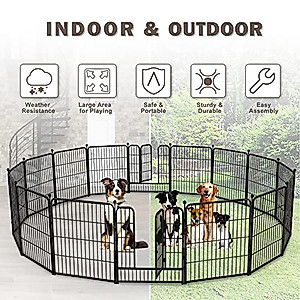 Avocahom Metal Dog Playpen 16 Panel Dog Pen 32Inch Height Exercise Pen w/2 Doors for Small/Medium Dogs Outdoor Indoor RV Yard w/36 Floor Protectors & 8 Straps, Black