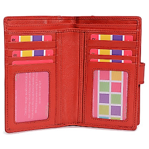 SADDLER Womens Luxurious Leather Bifold RFID Wallet Clutch Zipper Purse| Designer High Capacity Credit Card Holder with Large Zipper Coin Purse for Ladies | Gift Boxed - Red