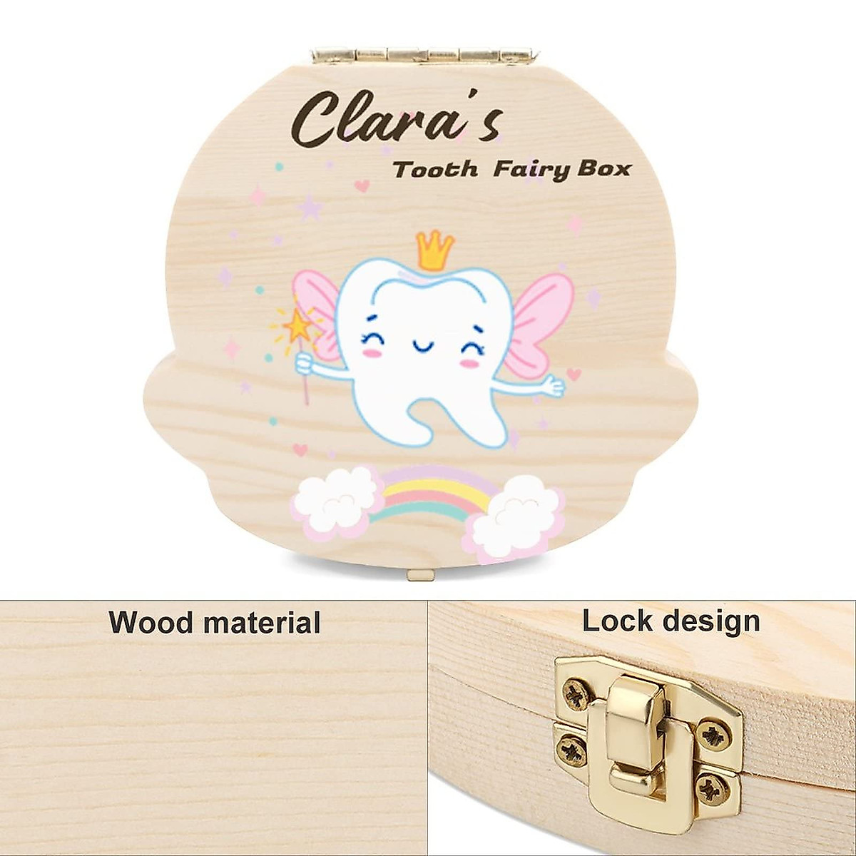 Artsadd Custom Colorful Tooth Fairy Box with Name, Personality Wooden Tooth Storage and Saver Box for Lost Teeth Children, Newborn Baby Birthday Christmas Keepsake Gift