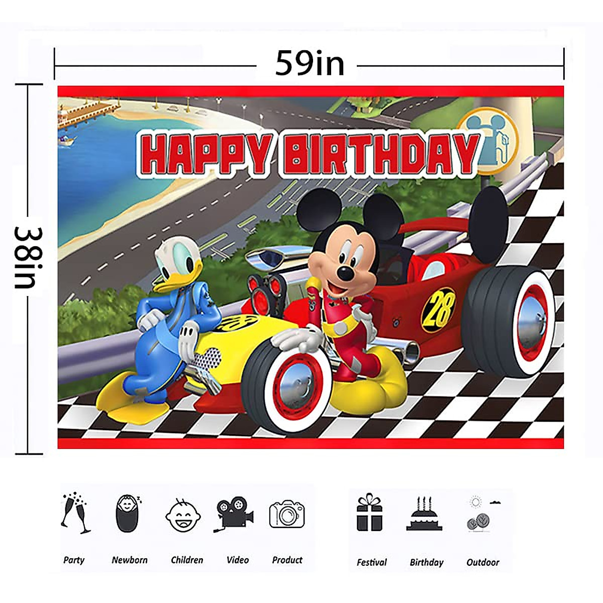 Mickey and The Roadster Racers Backdrop for Birthday Party Decorations Mickey Banner for Baby Shower Party Supplies 5x3ft