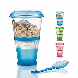 UTOWO Cereal On the Go Cups Travel-To-Go-Food-Containers Storage with Spoon Breakfast Drink-Cups-Portable (Blue)