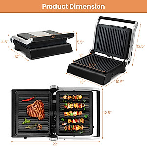 PETSITE Panini Press Sandwich Maker, Electric Grill with 2 Detachable Non-stick Plates, Independent Temperature Control, 4H Timer, 5 Auto Modes & Drip Tray, Black