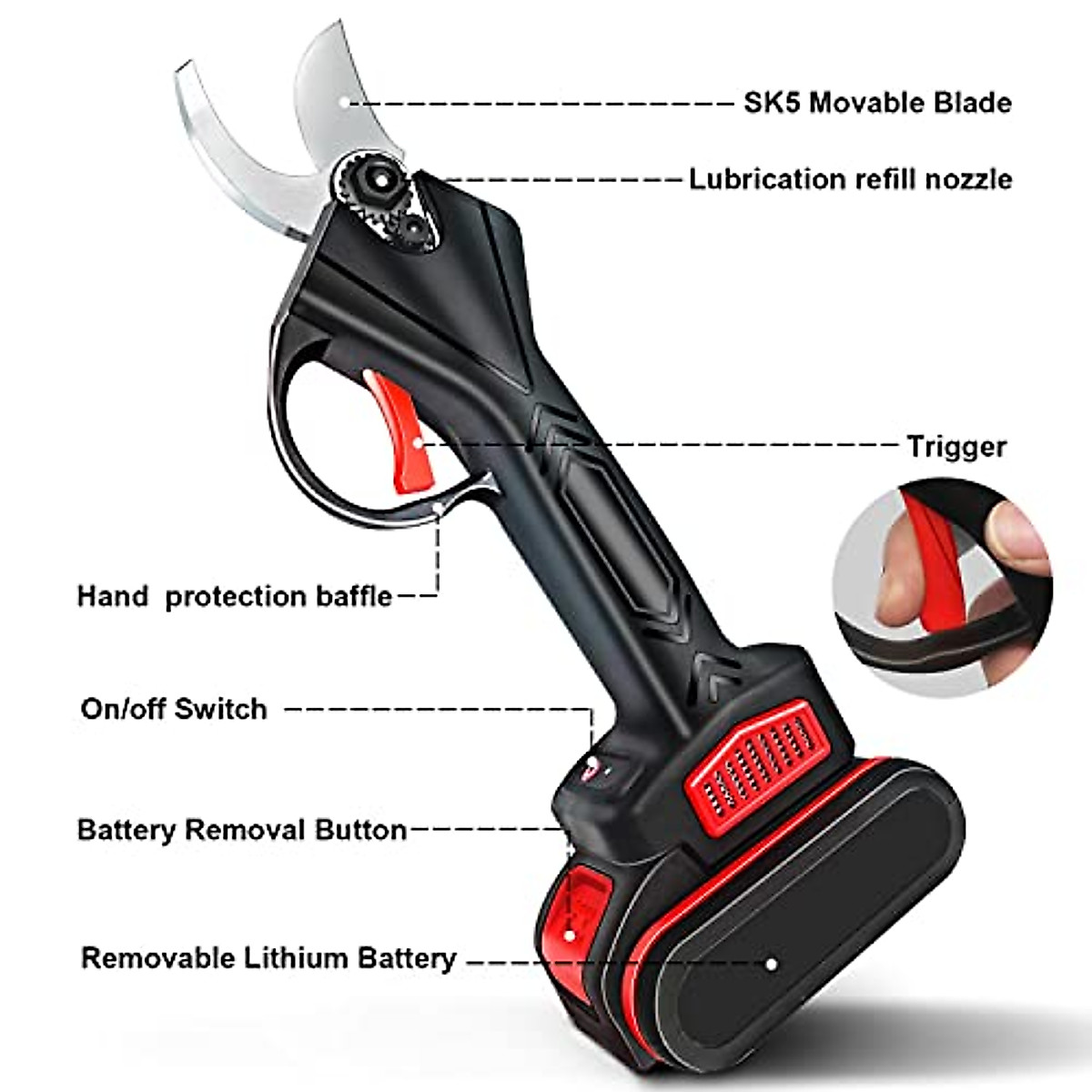 HOOUP Electric Pruning Shears for gardening tree trimming,Professional Cordless Electric Pruning  with 2 PCS Rechargeable 2Ah Lithium Battery and 25mm Cutting Diameter, Tree Branch Pruner (Black)