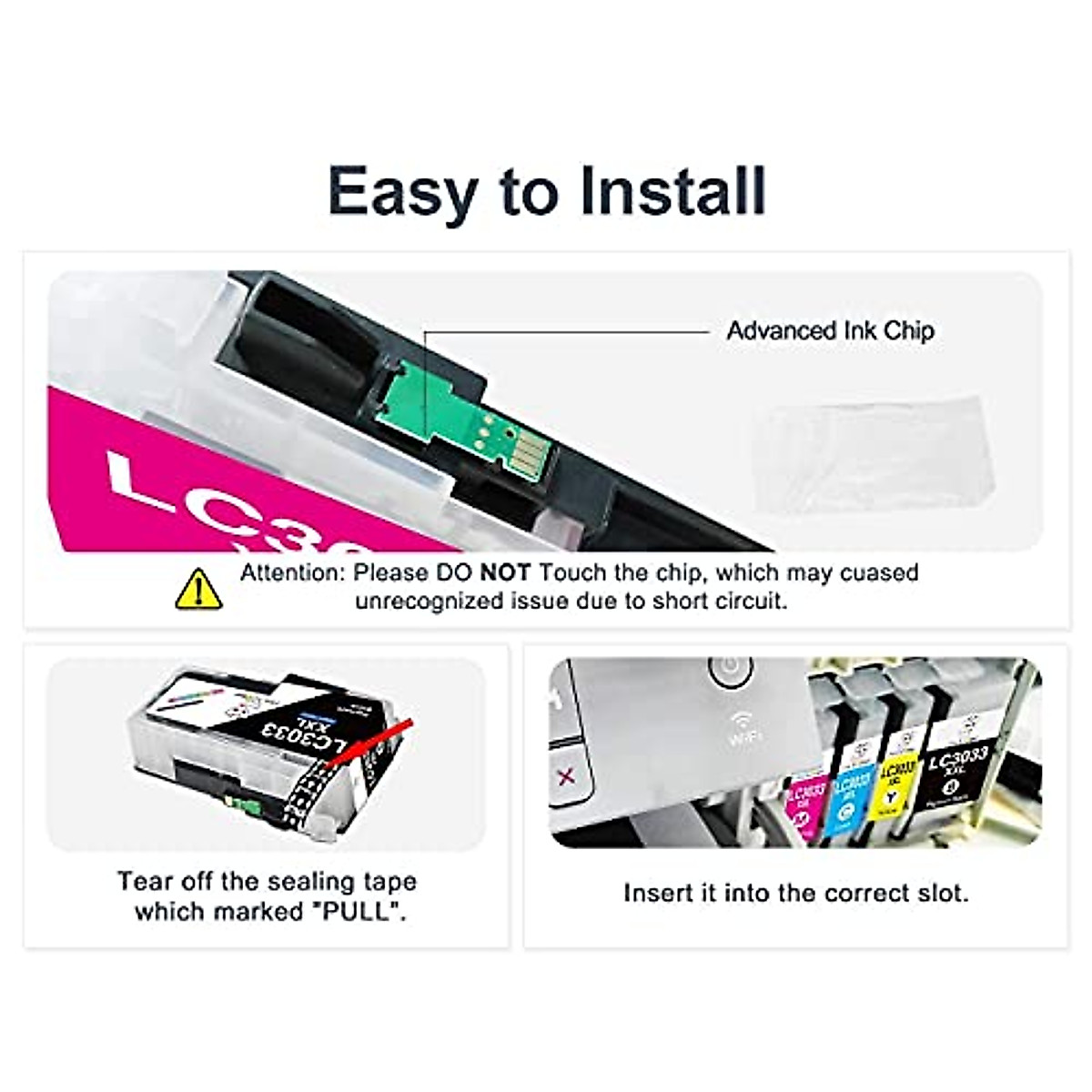 Miss Deer Upgraded LC3033 Ink Cartridges, Replacement for Brother 3033 LC3033XXL LC3033 LC3035XXL LC3035 Work for Brother MFC-J995DW MFC-J805DW MFC-J815DW (1Black, 1Cyan, 1Magenta, 1Yellow) 4 Pack