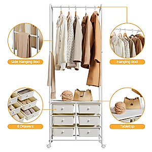Yaheetech Clothes Rack with Drawers, 68.5 Inch Heavy Duty Garment Rack with Wheels, Portable Closet Organizers and Storage for Hallway, Bedroom Beige