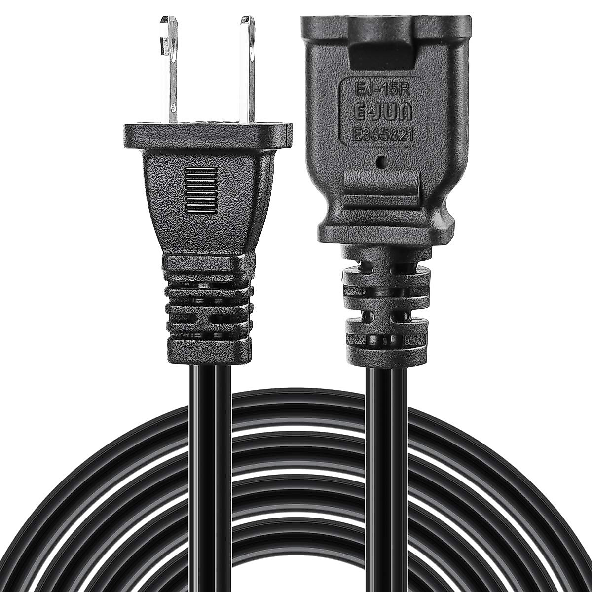 2 Pack Short US AC Power Extension Cable Cord SPT-2 16AWG/2C 125V 13A 2-Prong Polarized Male to Female Extension Cord for NEMA 1-15P to NEMA 1-15R 1FT
