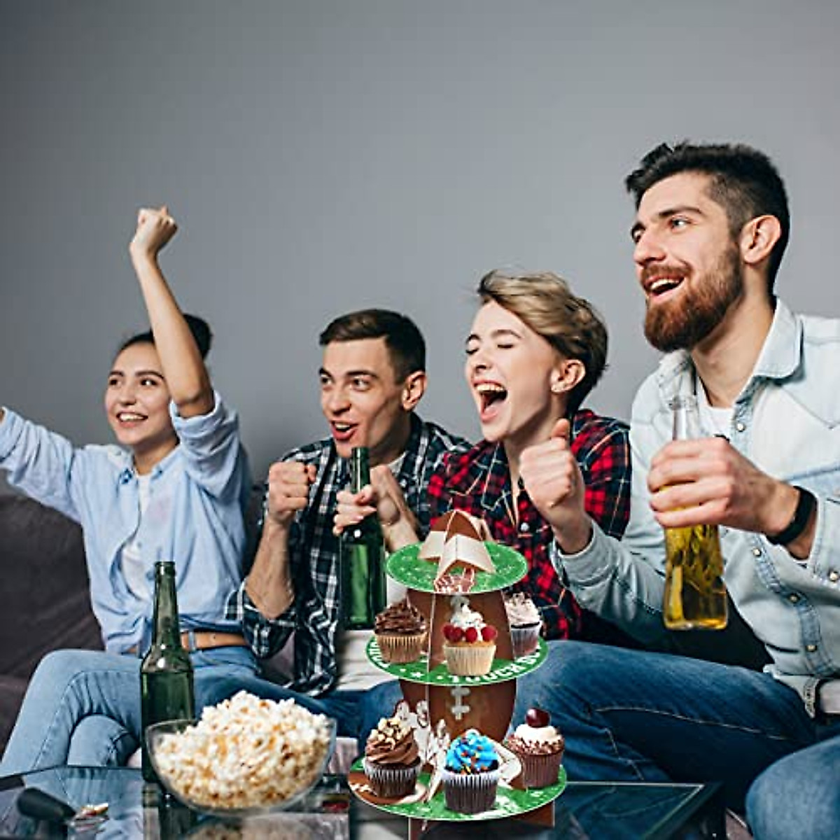 Football Cupcake Stand Decoration,3 Tier Party Cupcake Baby Shower Sports Dessert Holder Football Stadium Snack Tray Stand Tower Cake Stand for Kids Birthday Football Sport Party Supplies (Football)