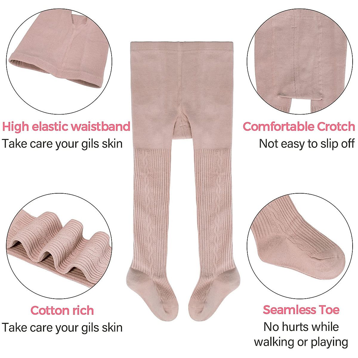 4 Pack Baby Girl Tights Cable Knit Leggings Toddler Kids Cotton Warm Pantyhose Pants Stockings 2-4Years