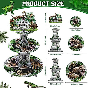 Dinosaur Cupcake Stand Dinosaur Cardboard Cupcake Holder Dinosaur Cupcake Stand Set Dinosaur Dessert Tower Holder 3 Tier Dino Mini Cake Stand for Kids Birthday Dinosaur Theme Party Decorations