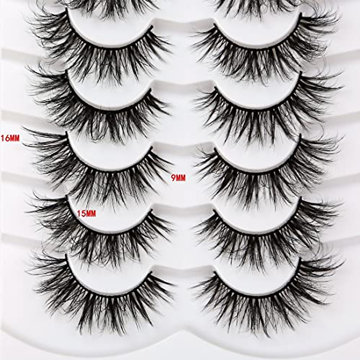Pooplunch False Eyelashes Wispy Mink Lashes Cat Eye Look 8D Volume Fluffy Natural Fake Eyelash Faux Mink Lashes 7 Pairs Pack