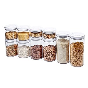 Amazon Basics 10-Piece Round Airtight Food Storage Containers for Kitchen Pantry Organization, BPA Free Plastic
