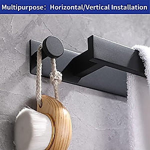 WOSOMOK Vertical Towel Bar for Bathroom with 3M Sticker 15.8 Inch SUS304 Stainless Steel Square Shower Bath Wall Hand Towel Holder Rack No Drilling Matte Black Towel Shelf Rack with Hook