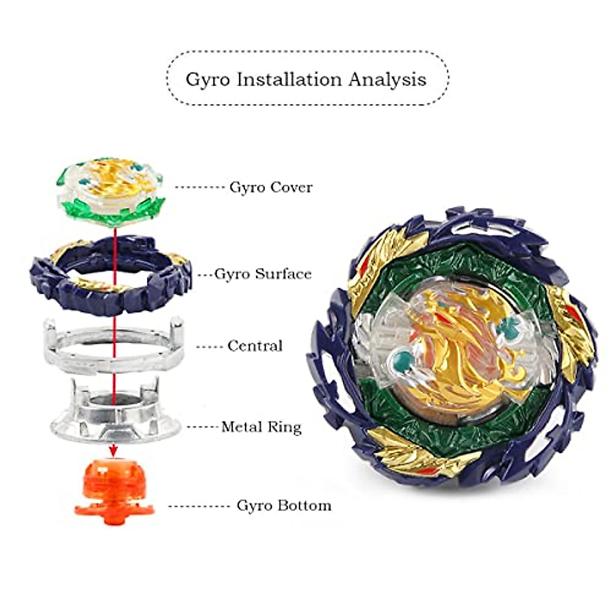 Battling Tops Burst Superking B-185 Vanish Fafnir .Tp .Kc-3 Tapered Kick-3 Left Spin Gyro Toys for Kids with Sparking Launcher