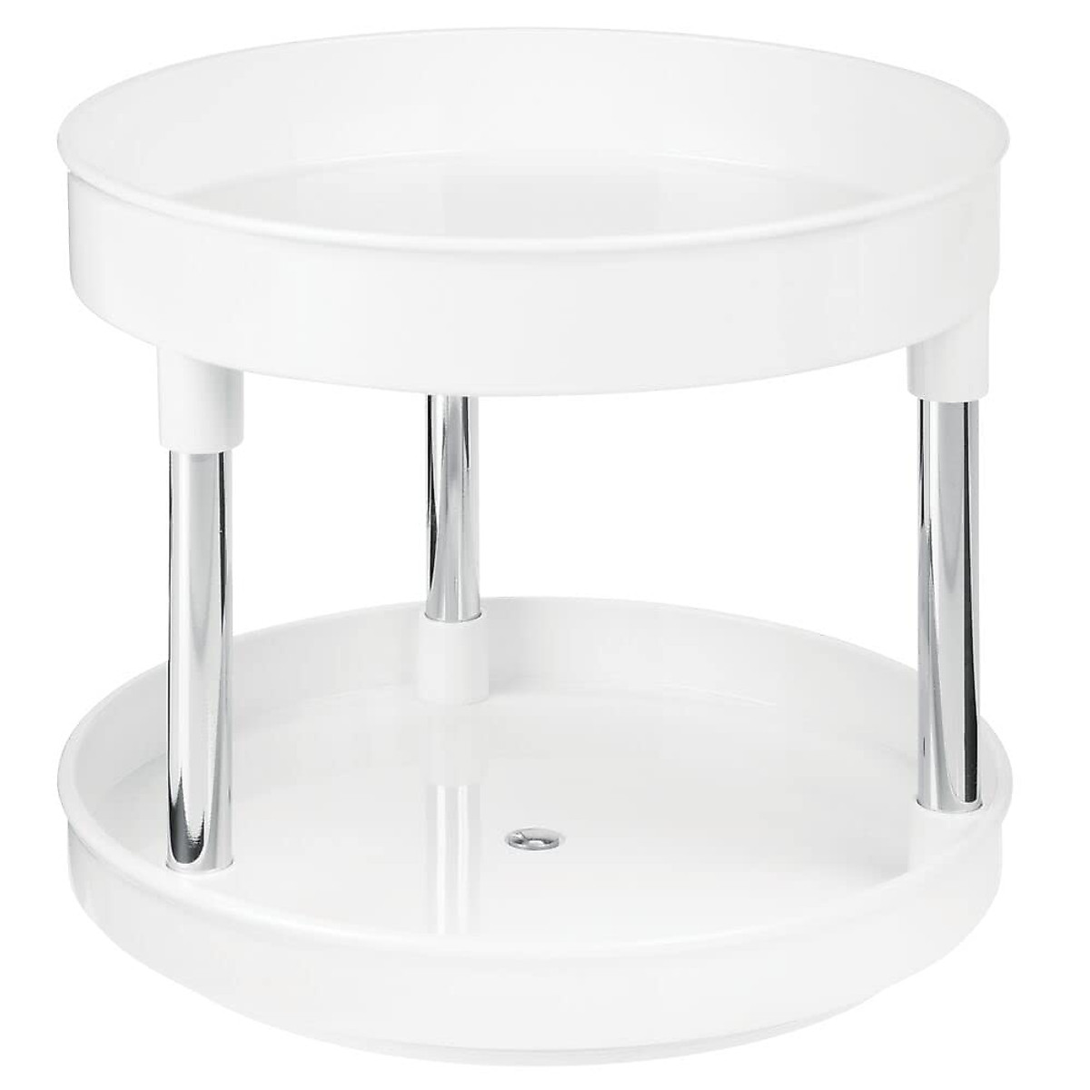 mDesign 2 Tier Lazy Susan Turntable Food Storage Container for Cabinets, Pantry, Fridge, Countertops - Raised Edge, Spinning Organizer for Spices, Condiments - 9" Round - White/Chrome