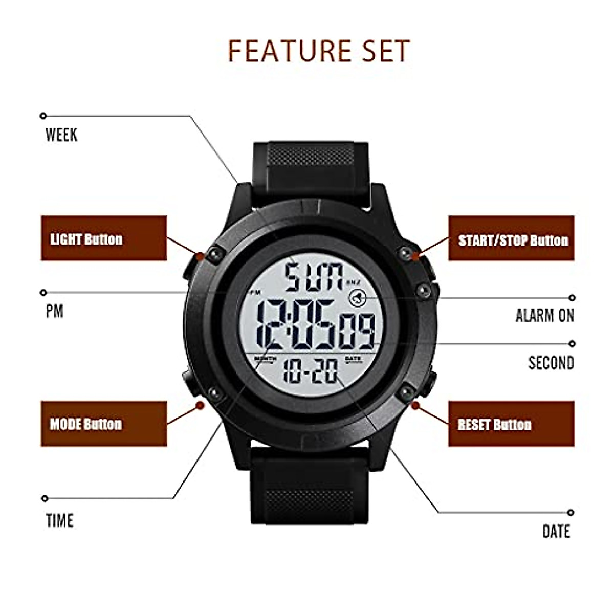 CKE Men's Digital Sports Watch Large Face Military Waterproof Watches for Men with Stopwatch Alarm