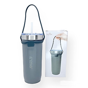 24 Oz Classic Stainless Steel Tumbler with Handle, Lid and Straw, Double Walled Vacuum Insulated Bottle for Hot & Cold Drinks, Leak proof, Travel Thermo Mug Cup, Water Metal Canteen (Gray)