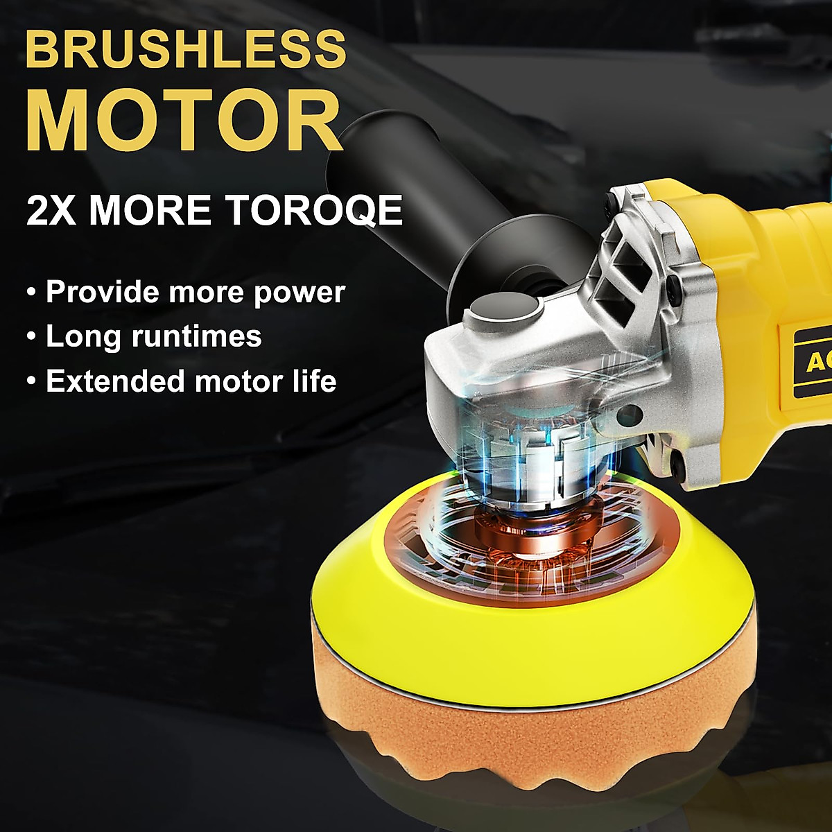 Cordless Buffer Polisher Compatible with DEWALT 20V Max Battery, 5000-10000RPM Variable Speed Brushless Motor Car Buffer, Lightweight, Rotary Polisher for Boat, Car Polishing and Waxing (Tool Only)