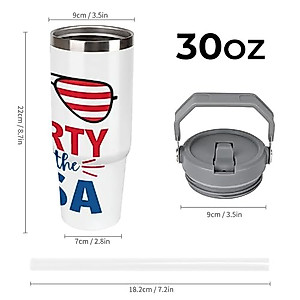 Party in The USA Sunglasses Patriotic 30 OZ Insulated Tumblers with Handle And Straw Leakproof Vacuum Insulated Stainless Steel Water Bottle for Car Fishing Travel