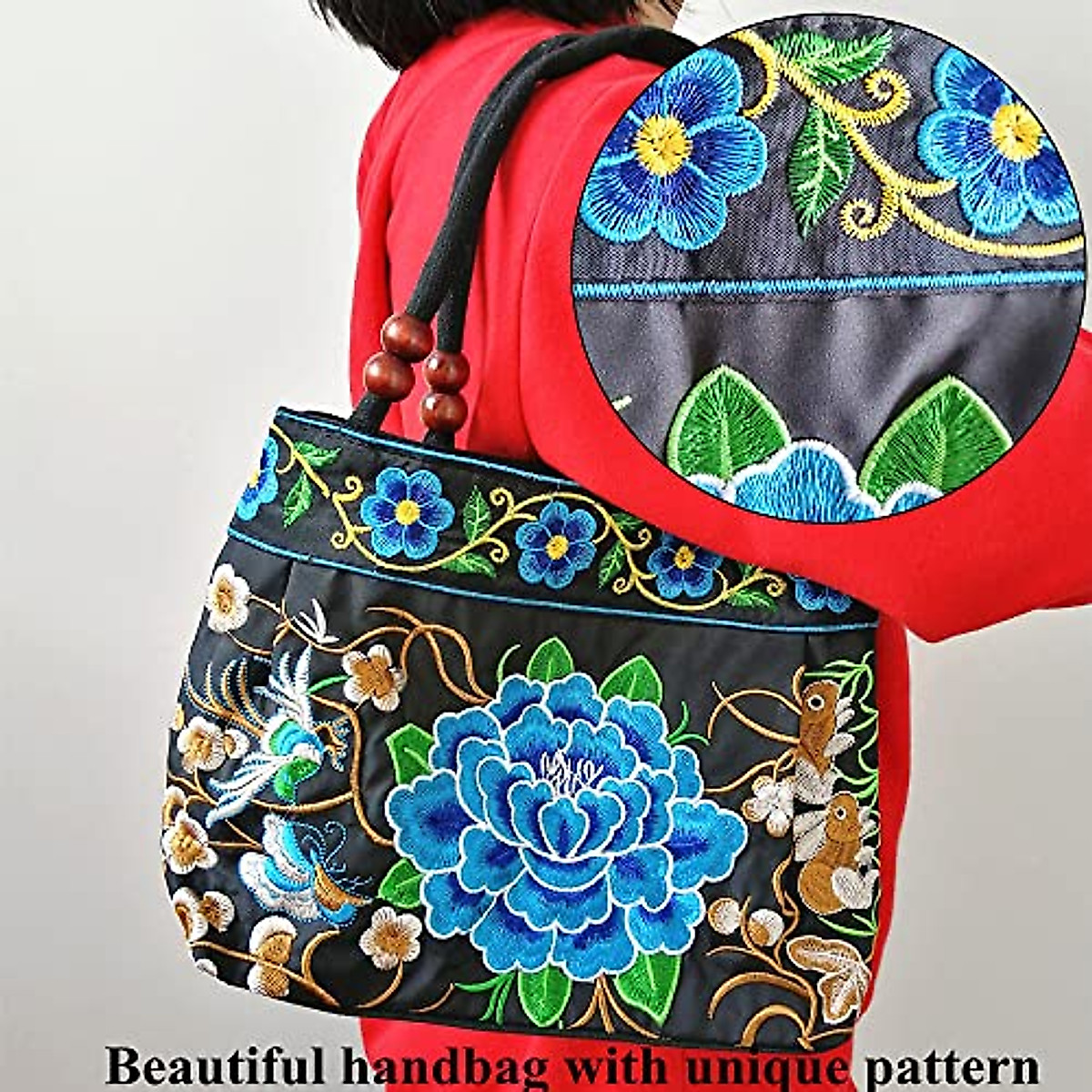 Embroidered Women Floral Handbags Embroidery Purse Vintage Hobo Tote Bag Ethnic Shoulder Bag