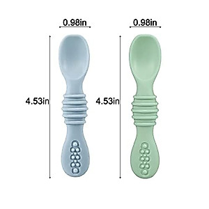 PandaEar 2 Pack Silicone Suction Plates for Baby, Divided Unbreakable Toddler Plate with 2 Pack Spoons for Self Feeding, Babies Utensils Feeding Set Baby Eating Supplies, Crab & Bee Shape -Blue&Green