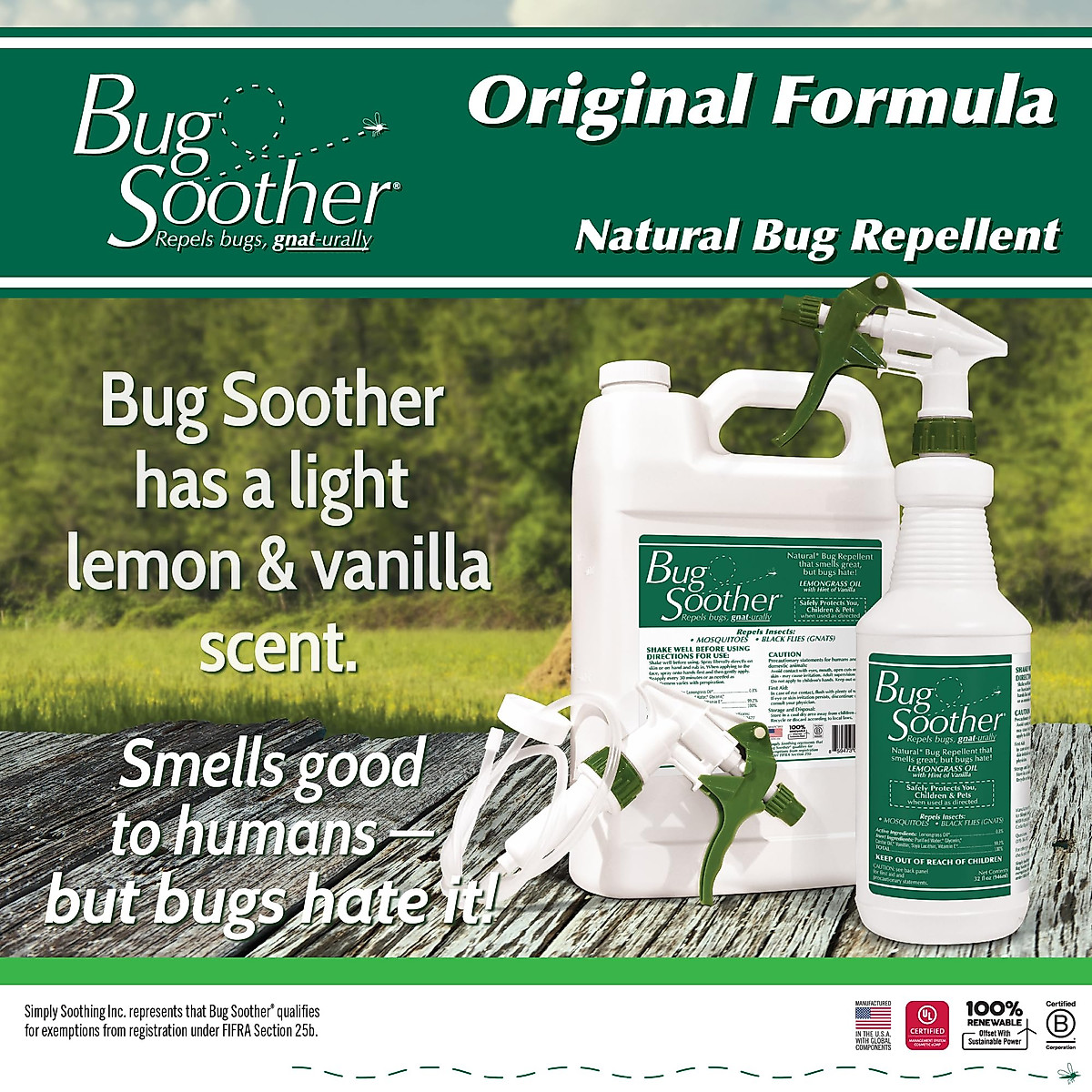 Bug Soother 1 Gallon - Natural Insect, Gnat and Mosquito Repellent & Deterrent with Essential Oils - 100% DEET-Free Safe Bug Spray for Adults and The Environment - Made in USA - W/O Sprayer