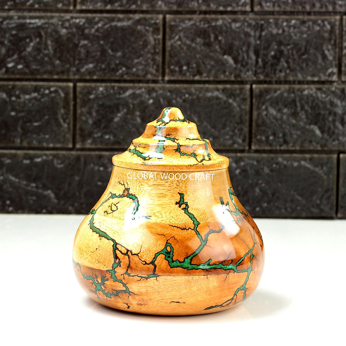 Mango Wood With Risin Unique Urn | for Human Ashes Medium Wooden Urn For Cremation Adult Urn Box | Male & Female Ashes Fractal Burning Turn Wood Funeral Pet - Beautiful Threade lid Container and jar