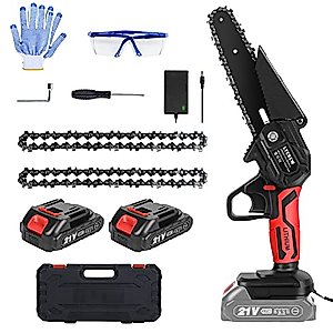 Mini Chainsaw 6 Inch Cordless, 21V Small Battery Powered Chainsaw Kit, Portable Handheld Electric Chain Saw Pruning Shears for Wood Cutting, Tree Trimming