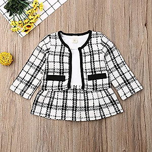 Rtnnsbbfcm Toddler Baby Girl Outfits Plaid Long Sleeve Tops Cardigan +Short Skirt Fall Winter Clothes