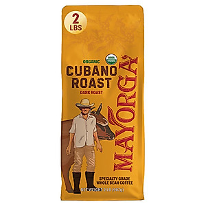 Mayorga Dark Roast Coffee, 2 lb bag - Café Cubano Coffee Roast - 100% Arabica Whole Coffee Beans - Smoothest Organic Coffee - Specialty Grade, Non-GMO, Direct Trade