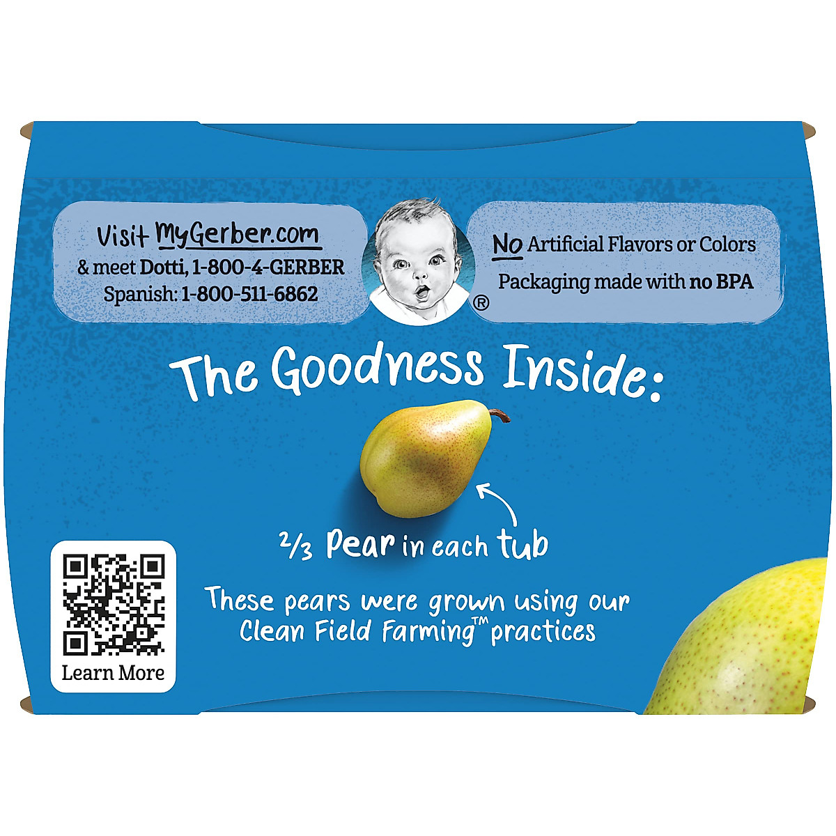 Gerber Natural for Baby 2nd Foods Baby Food Tubs, Pear, Non-GMO Pureed Baby Food, Made with Natural Fruit & Vitamin C, 2-4 OZ Tubs Per Pack (Pack of 4)