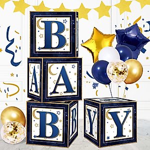 Twinkle Twinkle Little Star Balloon Boxes Baby Shower Decorations for Boy Navy Blue Moon and Star Baby Shower Party Decorations Supplies